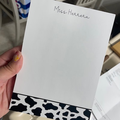 Cow Print Teacher Notepads, Personalized Stationary, Custom Writing Pad ...
