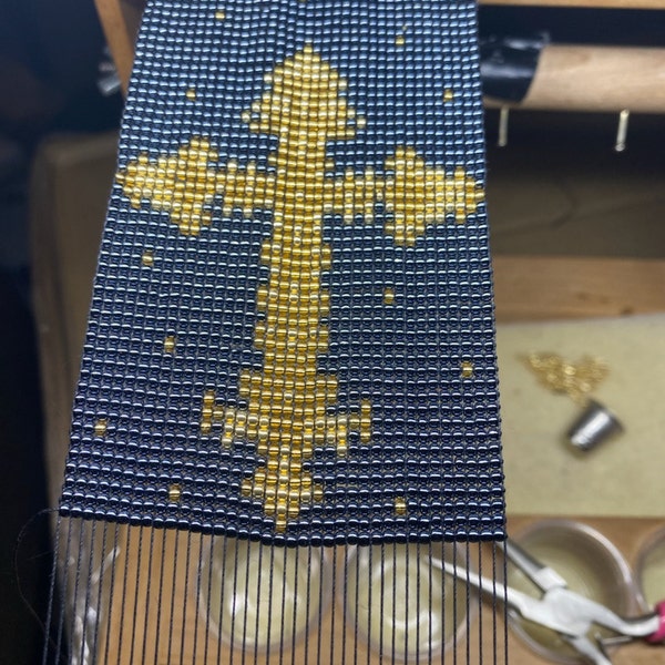 Gold Cross Loom Bead Pattern, Bracelet Cuff, Bookmark, Seed Beading ...