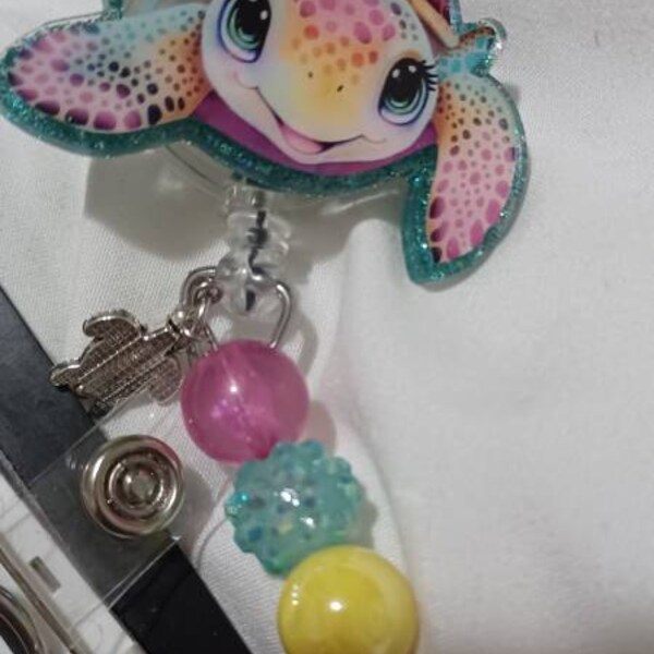 Turtle Badge Reel, Sea Turtle Badge, Beaded Badge, Badge Reel for Nurse ...