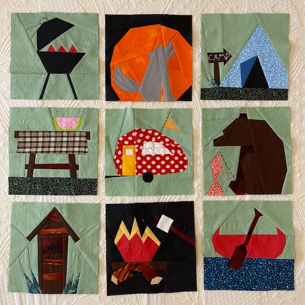 Set of 9 CAMPING BLOCKS, Paper Pieced Block Patterns in PDF - Etsy