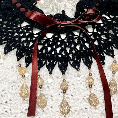 CROCHET PATTERN BUNDLE Black Gothic Crochet Lace Collar Necklace, Goth ...