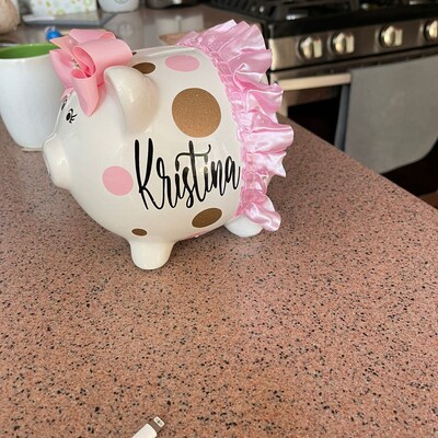 Personalized Light Pink Piggy Bank,polka Dot Piggy Bank, Banks for ...