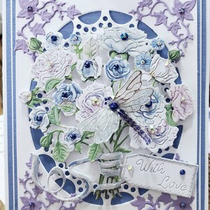 Pink Flower Bouquet With Tag and Ribbon Die Cuts Flower Die | Etsy