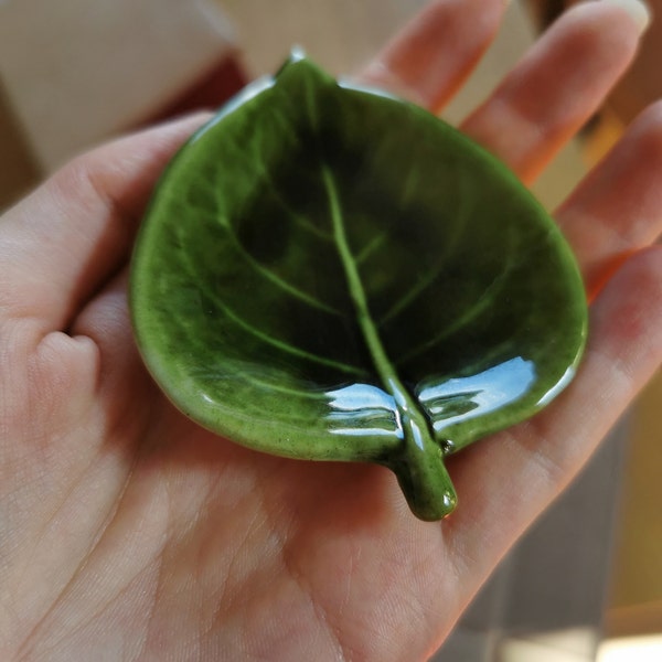 Set of Four Small Ceramic Leaf Dish, Bathroom Decor, Green Dish,ring ...