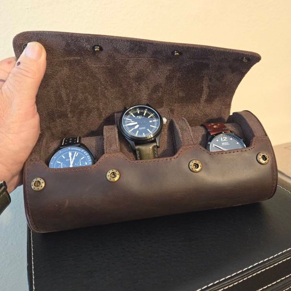 Leather Single Watch Case - Watch Roll for Men, Handmade Watch Roll ...