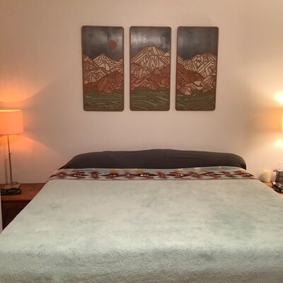 Geometric Mountain Triptych, Three Panels, Rustic Style Wall Art, Mountain Range, Lodge Decor - Etsy