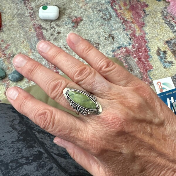 Adjustable Serpentine Stone Ring: Handmade Alpaca Silver Jewelry - Etsy