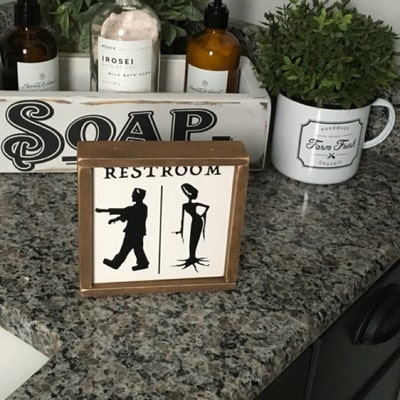 Halloween Decor, RESTROOM Sign, Horror, Farmhouse Sign, Rustic Wood ...