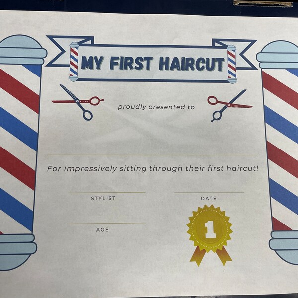 Printable My First Haircut Certificate, Award, Sign, 4 Designs ...