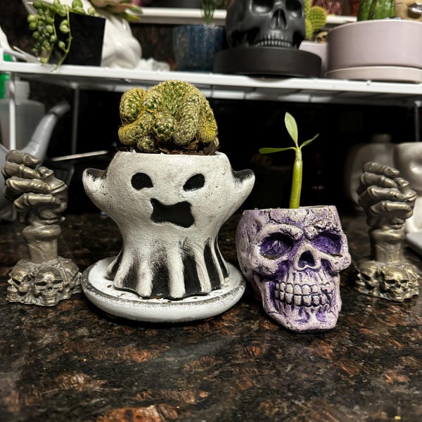 Skeleton Planter Pot Goth Garden Decor, Indoor/outdoor - Etsy