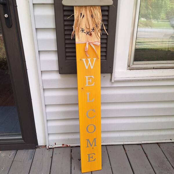 Fall Scarecrow Porch Sign Fall Welcome Sign Painted Wood Scarecrow ...