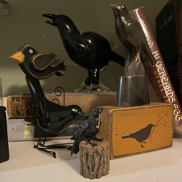 Miniature Black Raven W/ Secret Key for Halloween ~ Fairy Garden ...