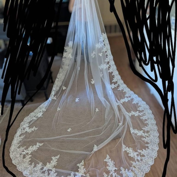 Gorgeous Blue Wedding Veil Cathedral Bridal Veil Blue Sequin Lace ...