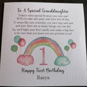 GRANDDAUGHTER 1st Birthday Card Personalised Granddaughter - Etsy UK