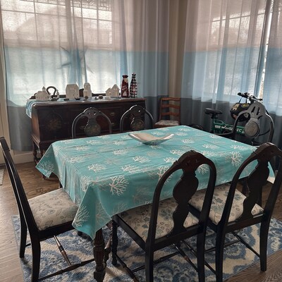 Aqua Blue Tablecloth Table Cover Nautical Table Linens Table Cloth ...
