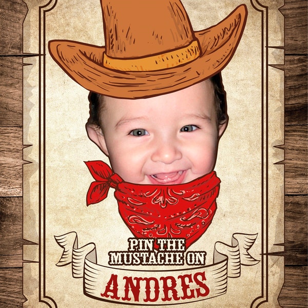 Pin the Mustache, Western Birthday Party, Wanted Poster, Cowboy ...