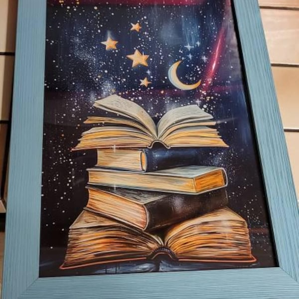 Books in the Stars, Reading Nook Print, Fantasy Print, Cozy Home Decor ...