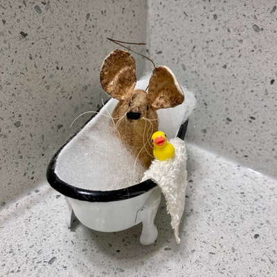 Bathroom Mouse in Old Fashioned Claw Foot Bath Tub With Rubber Ducky ...
