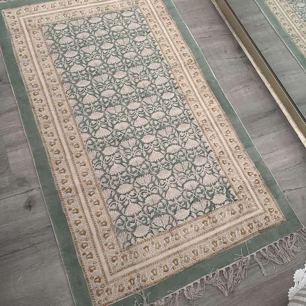Hand Block Print Cotton Rug Indian Cotton Rug Large Rug Bohemian Rug ...