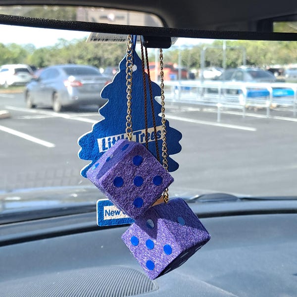 White Plush Fuzzy Dice With Red Sparkle Hearts and Chain or Cord / Car ...
