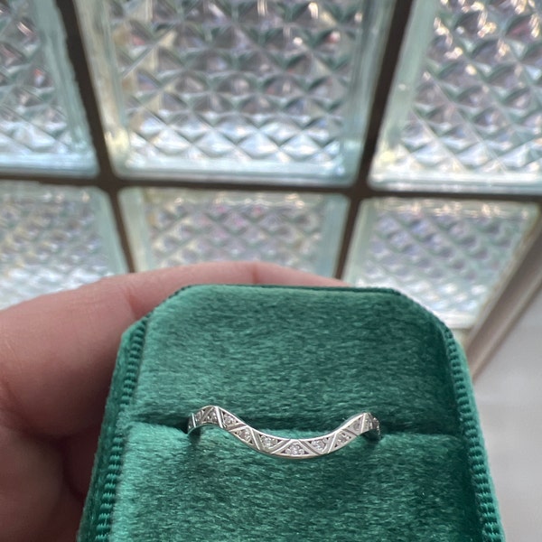 Pave Diamond Curved Wedding Band, Solid Gold Contour Ring, 14k Arch ...