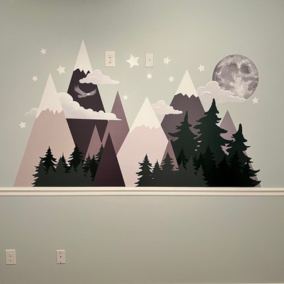 Mountain Wall Sticker Boy Room Decor Woodland Decal Nursery Wall Decor ...