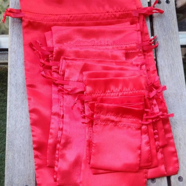 Satin Drawstring Bag Red 2x1.5, 3x2.75, 4x4.5, 5x6, 6x7, 8x11 Inches ...