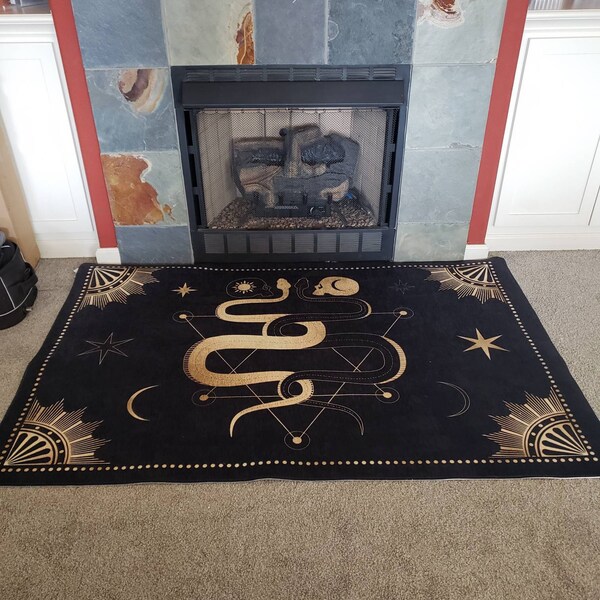Moon Phase Rug - Constellations Boho Area Rug - Floral Design on Black ...