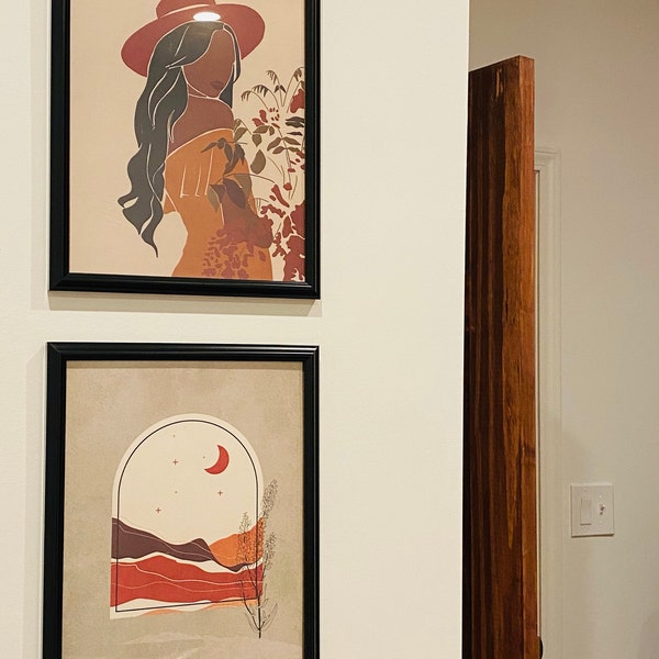 Boho Moon Print, Mid Century Modern Art, Moon Phase, Home Decor Prints ...