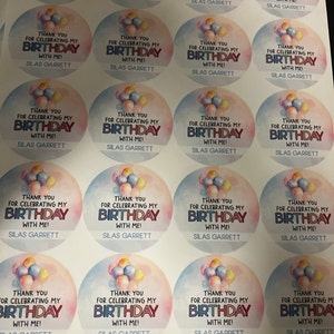 Thank You Stickers Birthday, Printed, Happy Birthday Labels ...