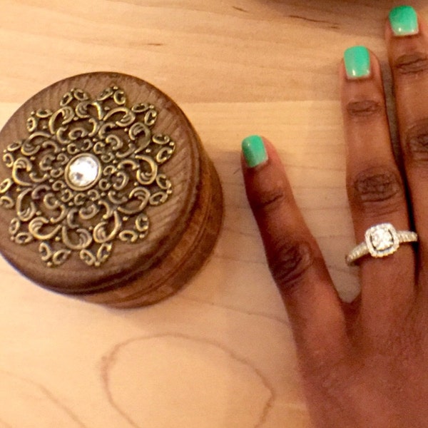 Engagement Ring Box - Proposal Wedding Round Wood Jewelry Storage ...