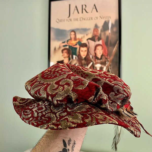 Yellow Striped Chenille Medieval Hat, Renaissance Hat, Fantasy Hat ...