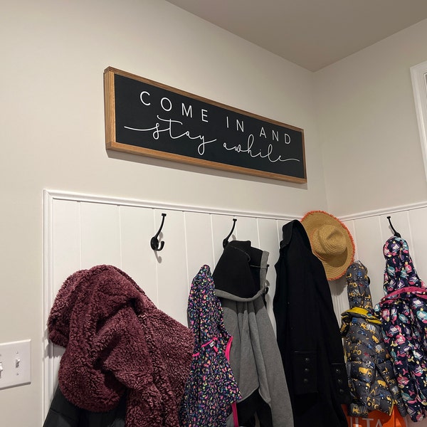 Come in and Stay Awhile Framed Wood Sign Foyer Decor Entryway Decor - Etsy