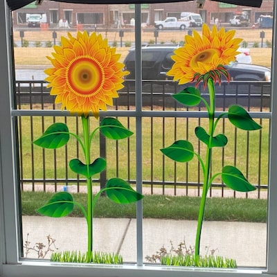Beautiful Sunflower Window Clings Removable Floral Window Decor Two ...