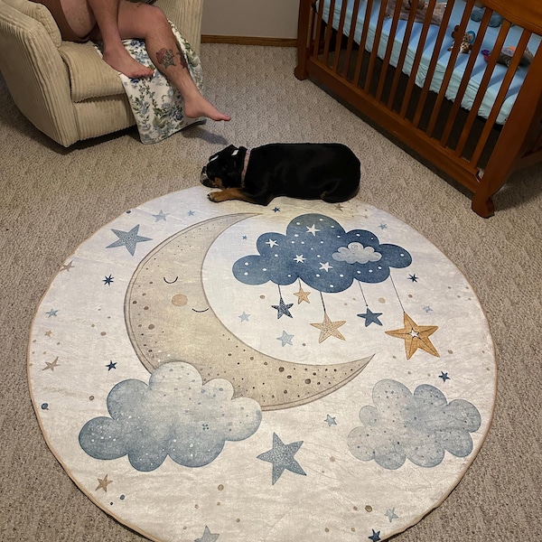 Solar System Kids Rug, Space Themed Round Carpet for Nursery & Playroom ...
