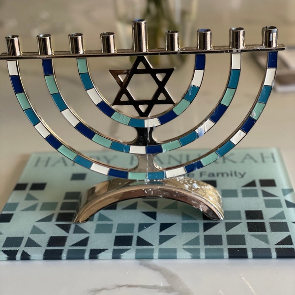 Shabbat Shalom Table Runner - Blue Stars Shabbat Table Decor - Jewish ...