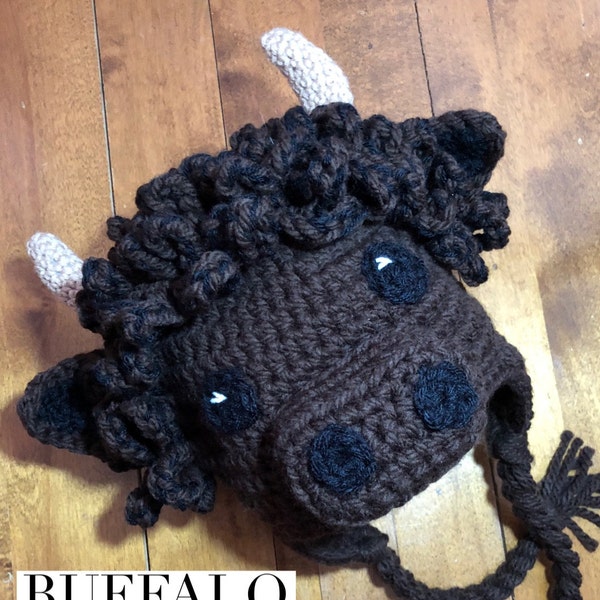 Buffalo Hat Pdf PATTERN, 1 Year to Adult, Bison Hat With Horns to ...