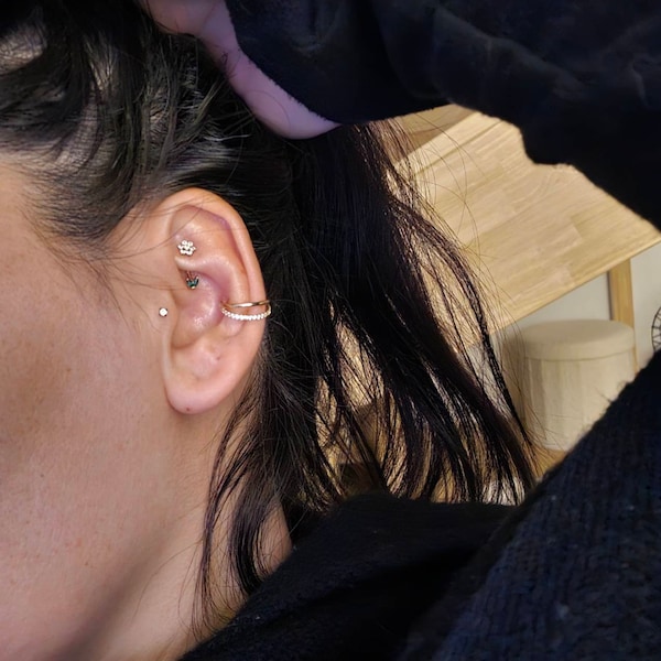 14K Solid Gold 20G Double Hoop Earring Split Double Row Design for ...