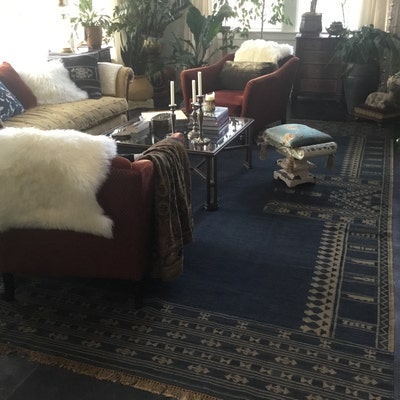 Blue Brown Gold Bohemian Boho Moroccan Rug Hand Woven Bohemian Decor ...