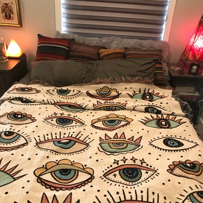 Evil Eye Woven Throw Blanket, Evil Eye Pattern Woven Throw, Mystical ...