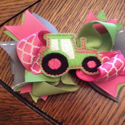 Made to Match Ricrac and Ruffles Big Green Tractor Hair Bow, Ricrac ...