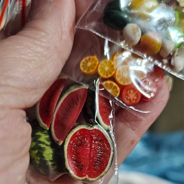 Miniature Watermelon Fruit Clay Mini Fruit Dollhouse Handmade 1/12 ...
