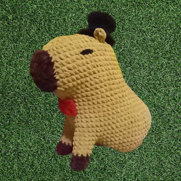 Sitting Capybara Crochet Pattern: Amigurumi Rodent With Top Hat (PDF ...
