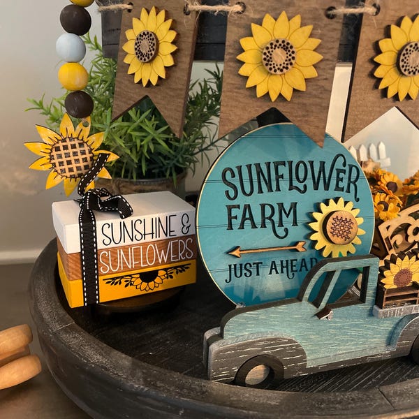 Sunflower Decor Tiered Tray Decor Sunflower Book Stack Summer Tiered ...