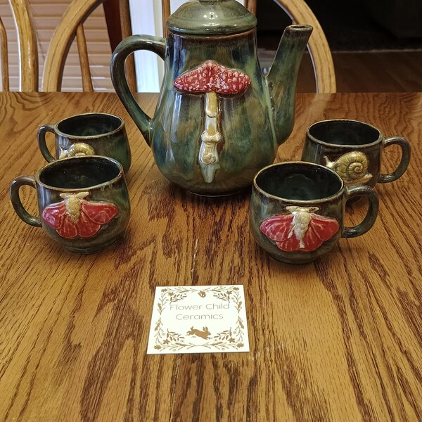 Hand-made Ceramic Mushroom Snail Moth Tea Pot Teapot - Tea Cup Set ...