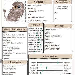 Relationship Profile|| Digital or Printable Character Relationship ...