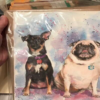 Original Hand Portrait Custom Two Dogs Portrait Double Pet Portrait ...