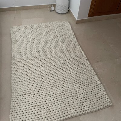The Indoor Store Hand Knitted Chunky Wool Loops Area Rug, Ivory/off ...