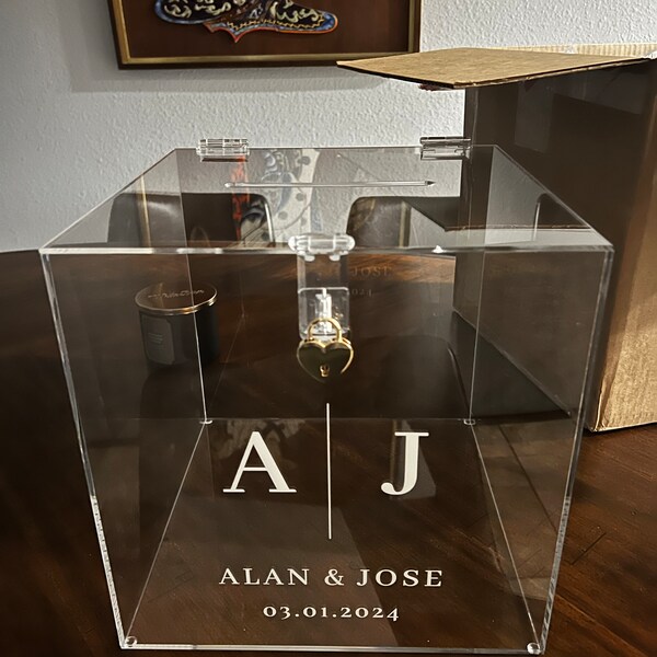 Minimal Personalized Name Card Box Wedding Acrylic Card Box With Lock ...