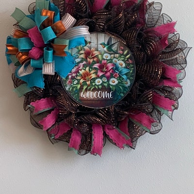 Blue Truck With Sunflowers Wreath Sign, Metal Wreath Sign, Signs for ...